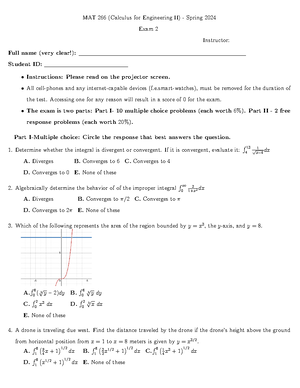 Exam MAT 266 - MAT 266 exam - or divergent. If it is convergent, 8 & 8 ...