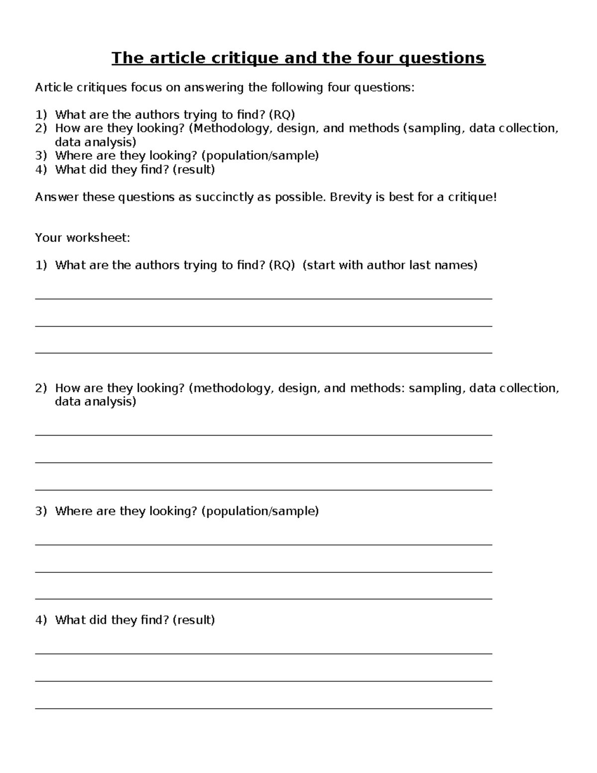 AC and the 4 Questions exercise - The article critique and the four ...