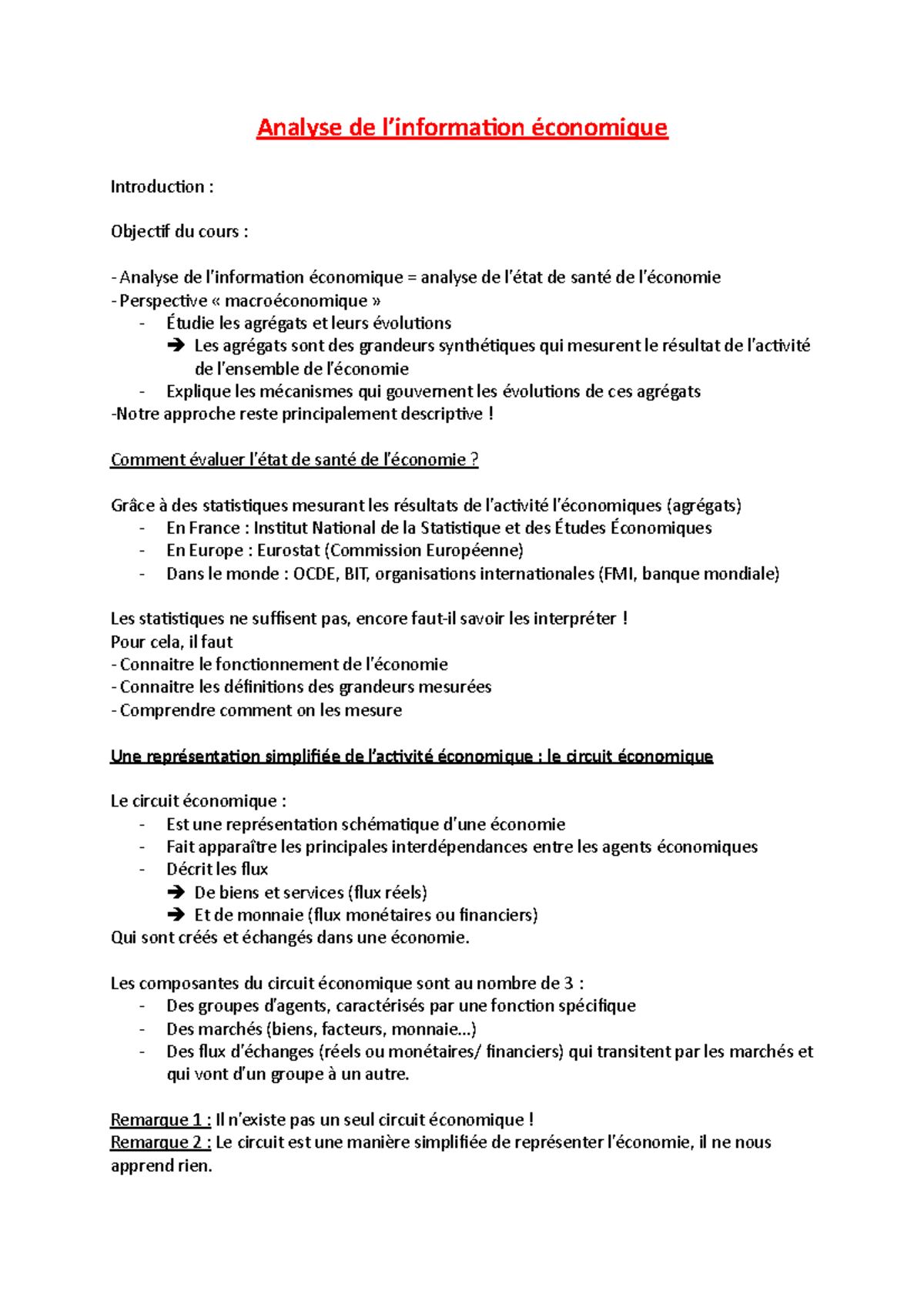 1er cours Analyse de l'information économique - Analyse de l ...