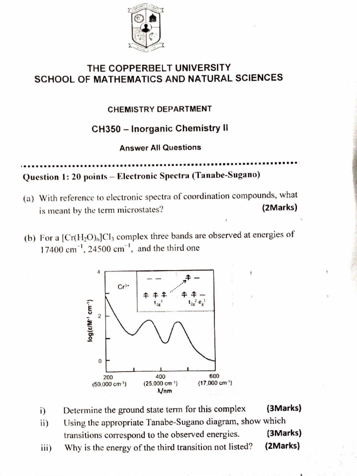 TEST 1 February 2017, questions - Inorganic Chemistry - Studocu