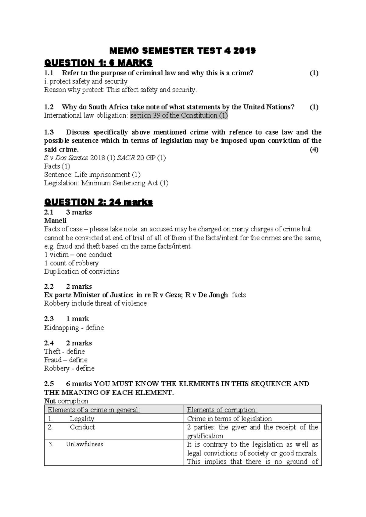 2019 MEMO Semester TEST 4 - MEMO SEMESTER TEST 4 2019 QUESTION 1: 6 ...