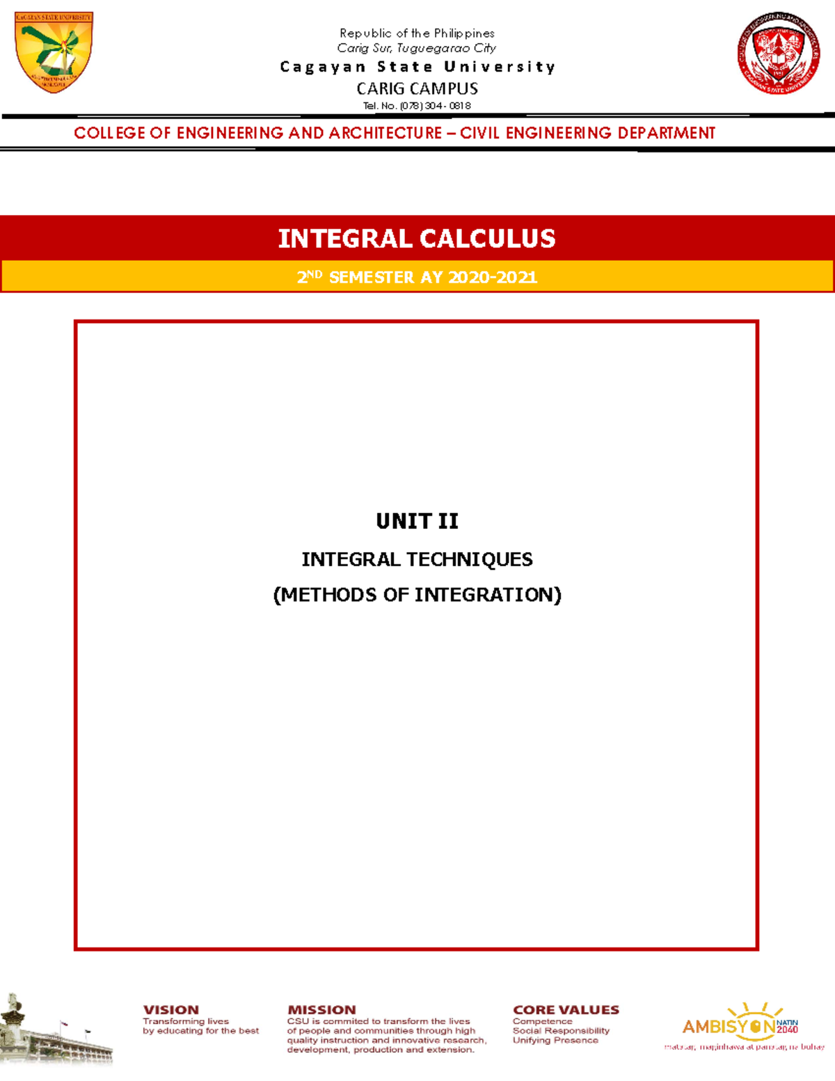 Module 2 - Methods of Integration (Part 3) - Republic of the Philippines Carig Sur, Tuguegarao ...