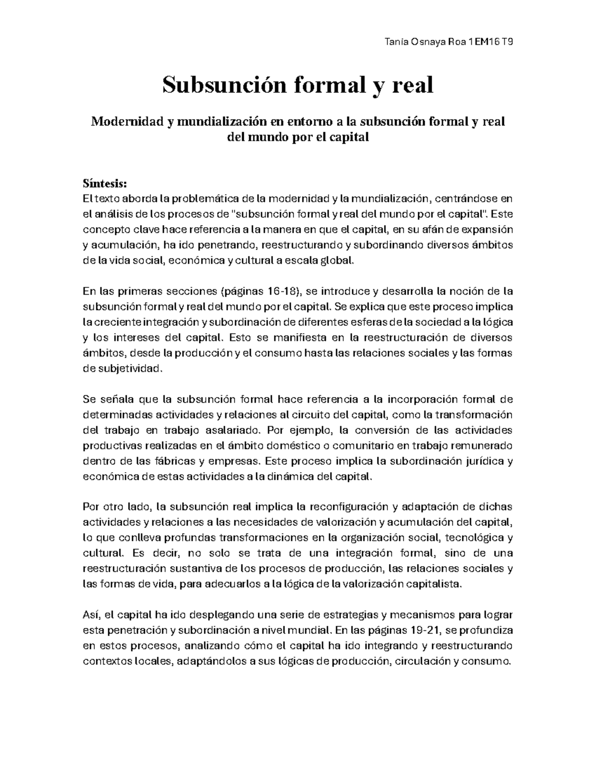 9. Subsunci-n formal y real - Subsunción formal y real Modernidad y ...