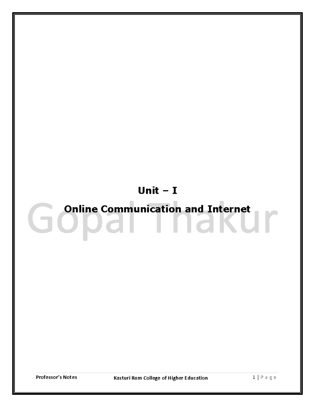 New Media Notes - Unit – I Online Communication and Internet Cyber ...