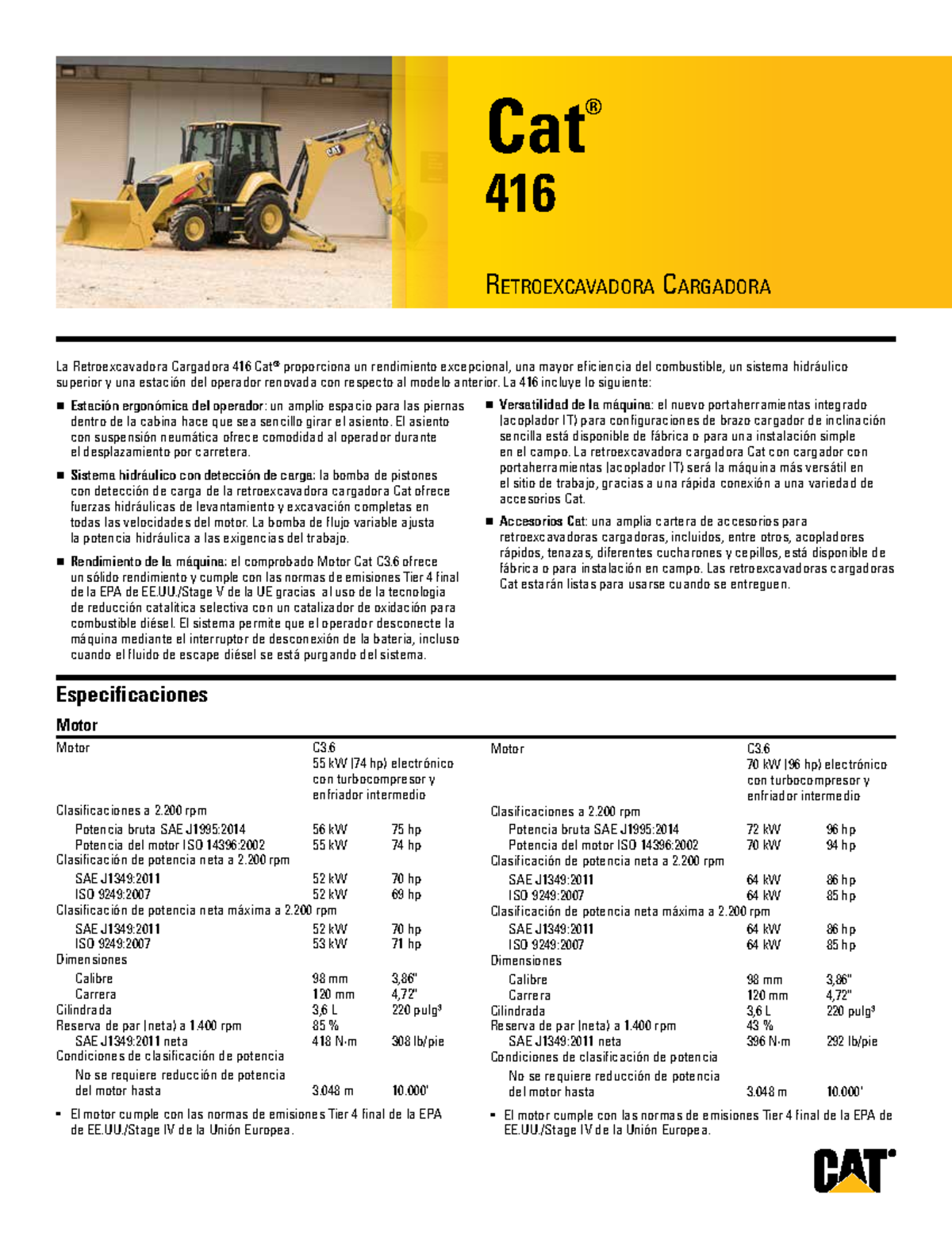 Retro 416 T4 SCL - MATERIAL DE ESTUDIO - La Retroexcavadora Cargadora 416 Cat® proporciona un ...