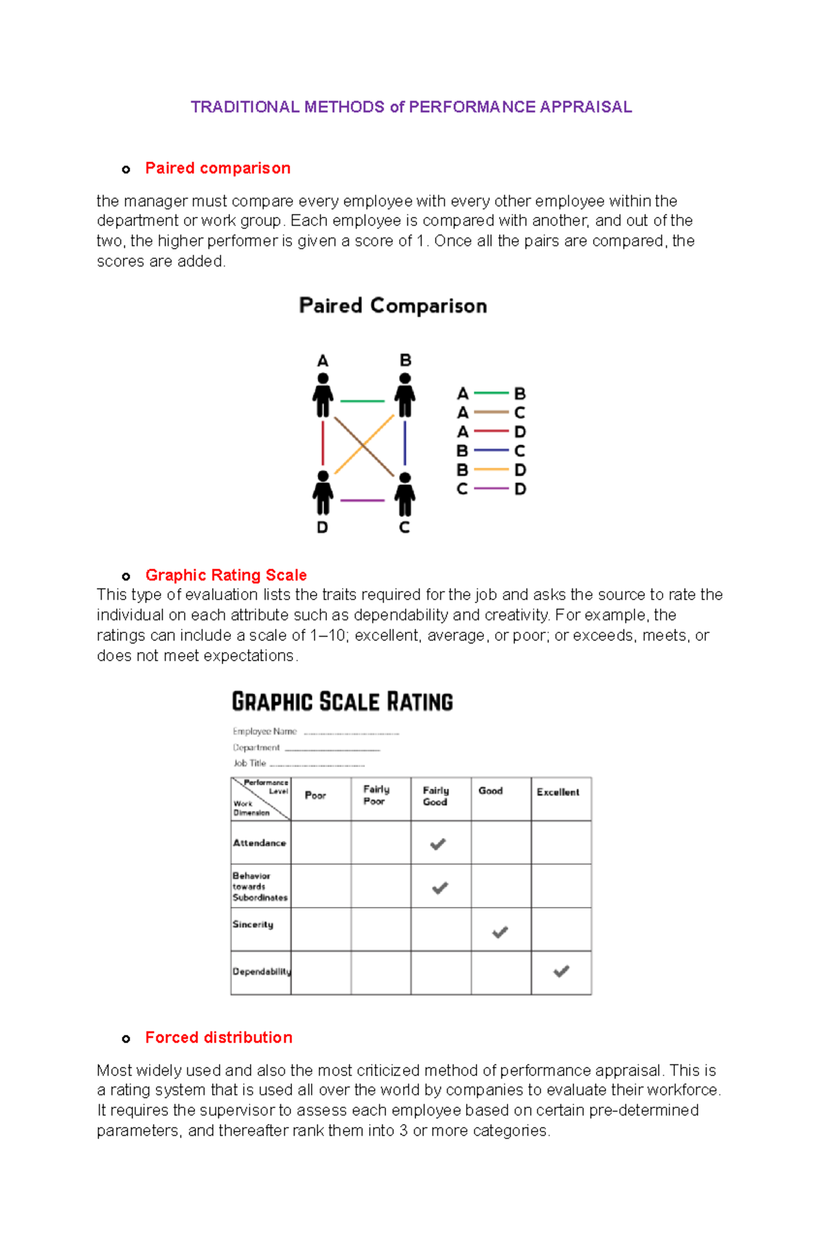 Methods Performance Appraisal Traditional Methods Of Performance Appraisal O Paired Comparison