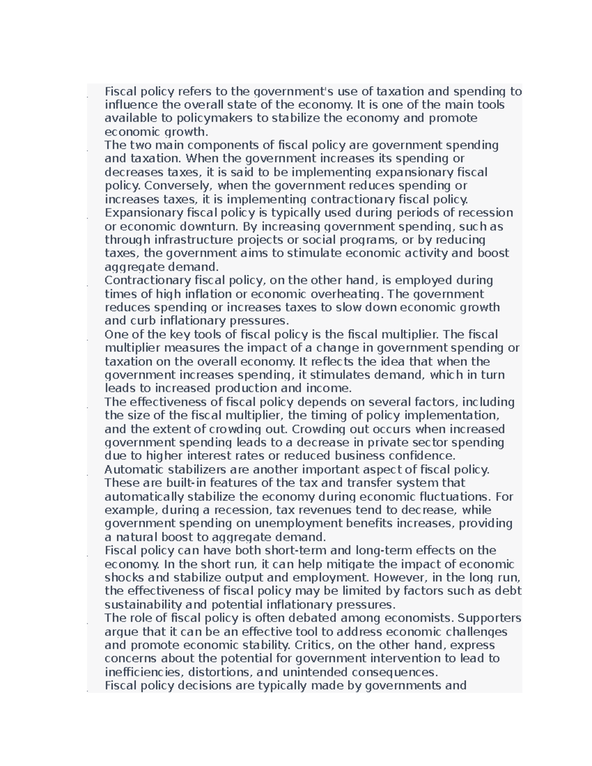 Macroeconomics - notes to help people study - Fiscal policy refers to ...