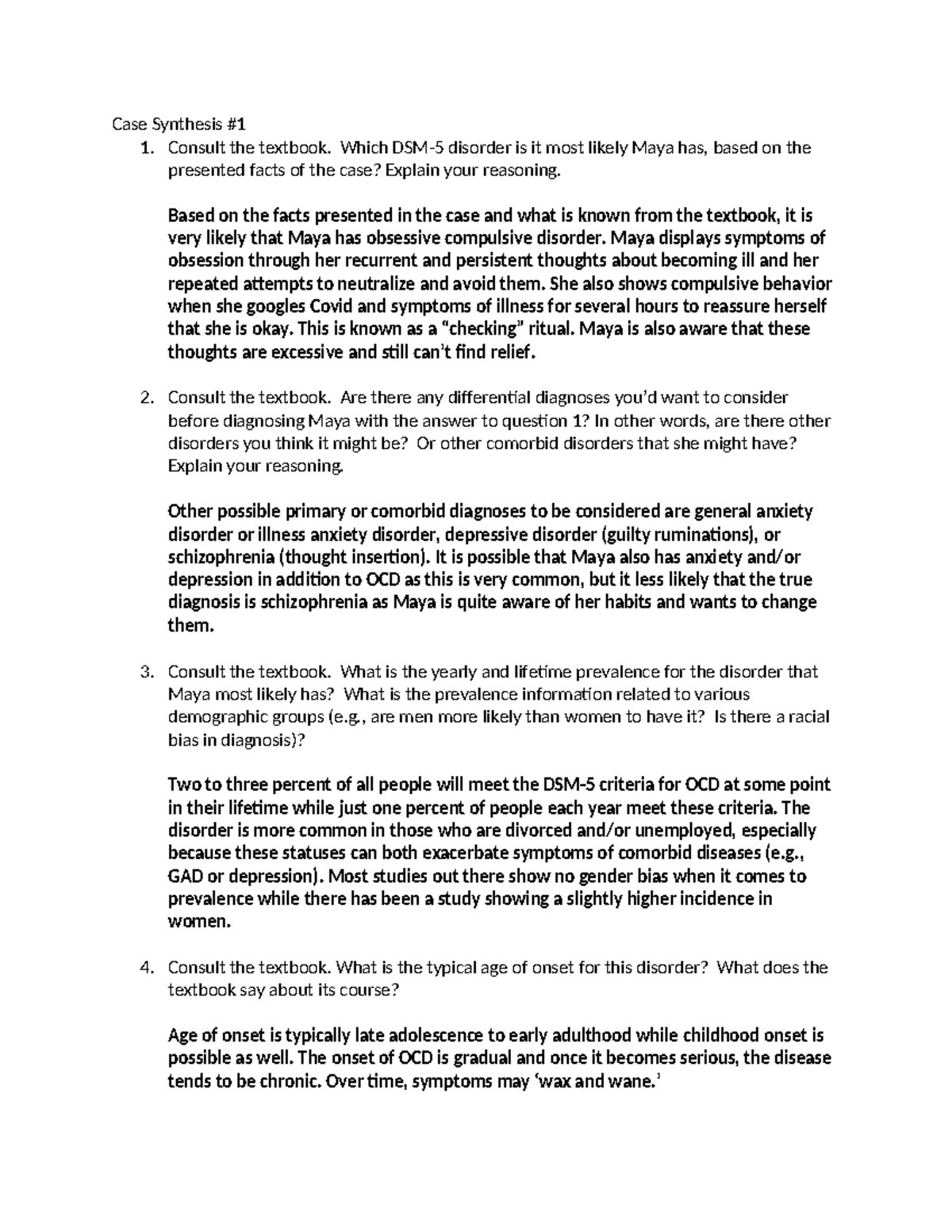 Case Synthesis - case study - Case Synthesis # 1. Consult the textbook ...