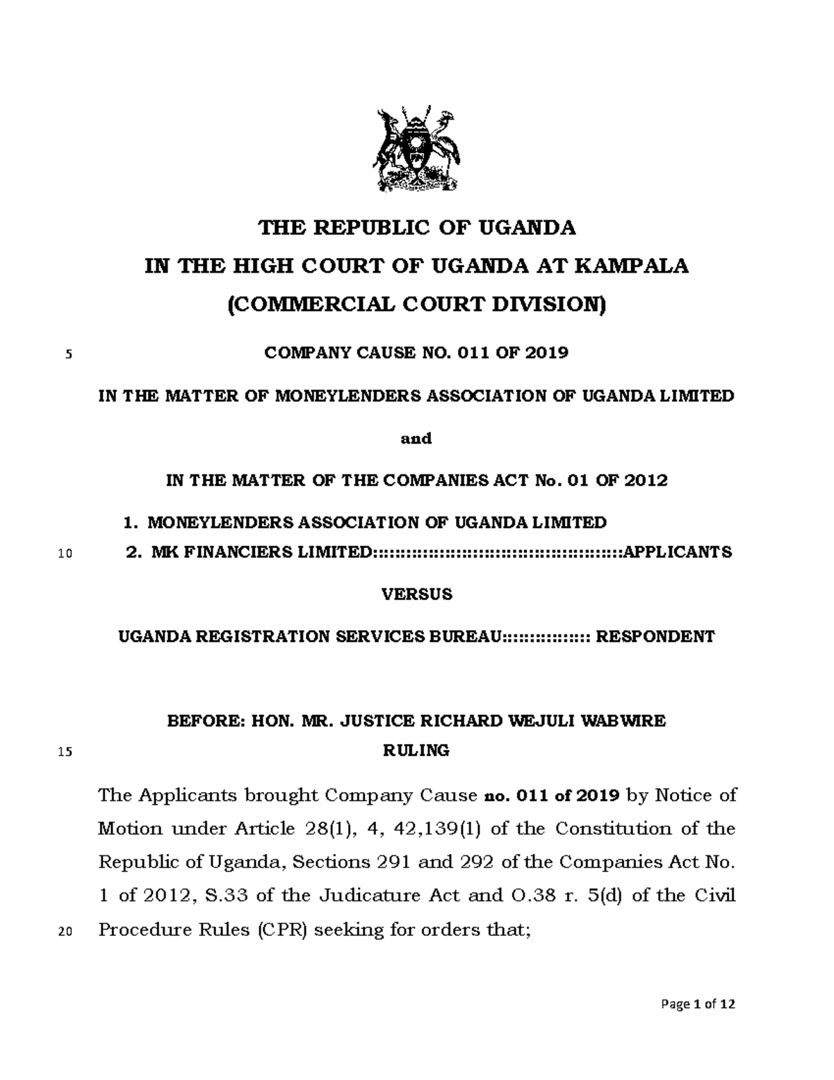 Money lenders Association of Uganda Ltd and Another v Uganda ...