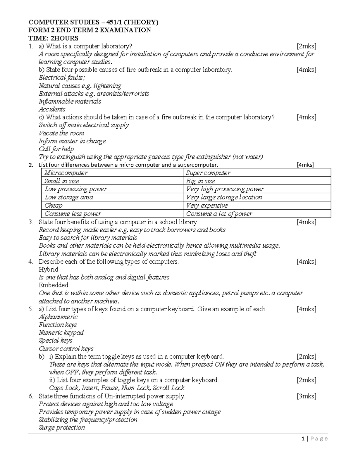 Computer Studies F2T2 MS - COMPUTER STUDIES – 451/1 (THEORY) FORM 2 END ...