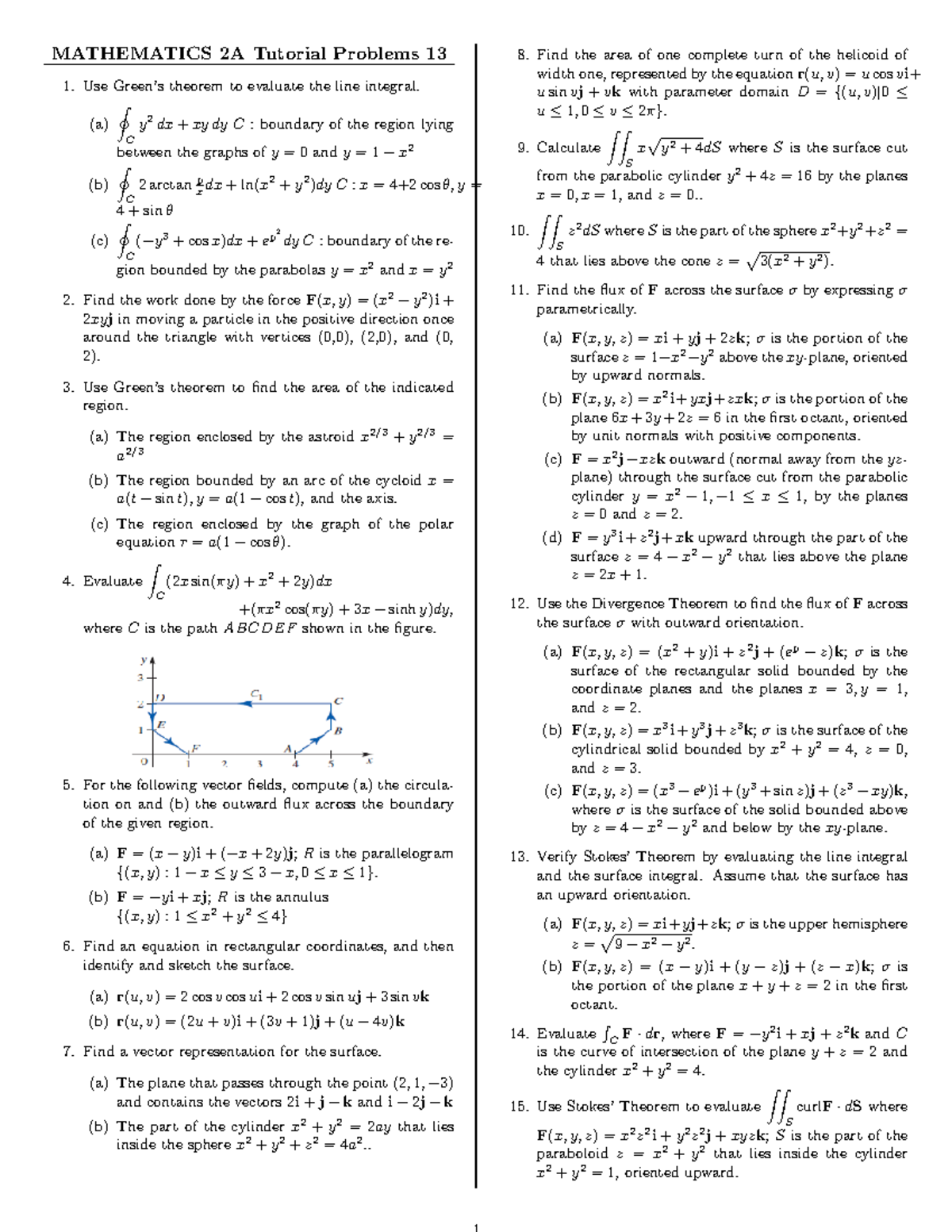 Adpro 13 24 - qqtttt - MATHEMATICS 2A Tutorial Problems 13 Use Green’s theorem to evaluate the ...