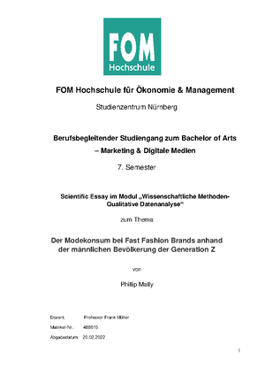 Wissenschaftliche Methode - Qualitativ Hausarbeit - FOM Hochschule für ...