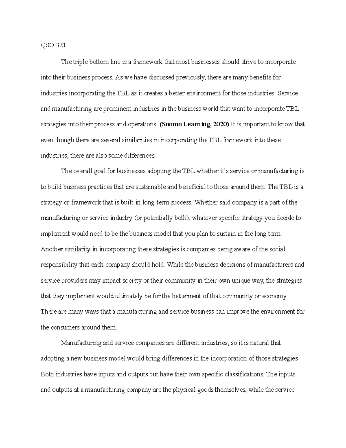Module 1 assignment - QSO 321 The triple bottom line is a framework ...