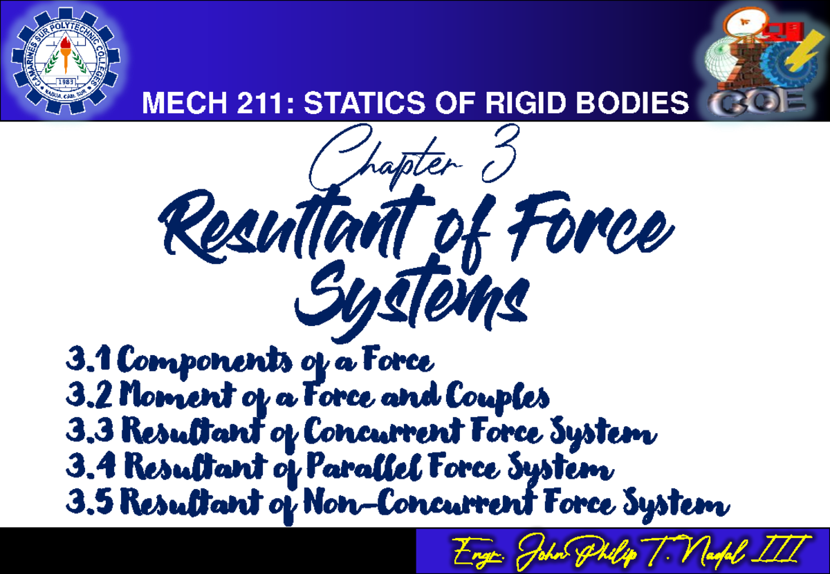 Chapter 3- Resultant of Force Systems and Other Concepts - MECH 211 ...