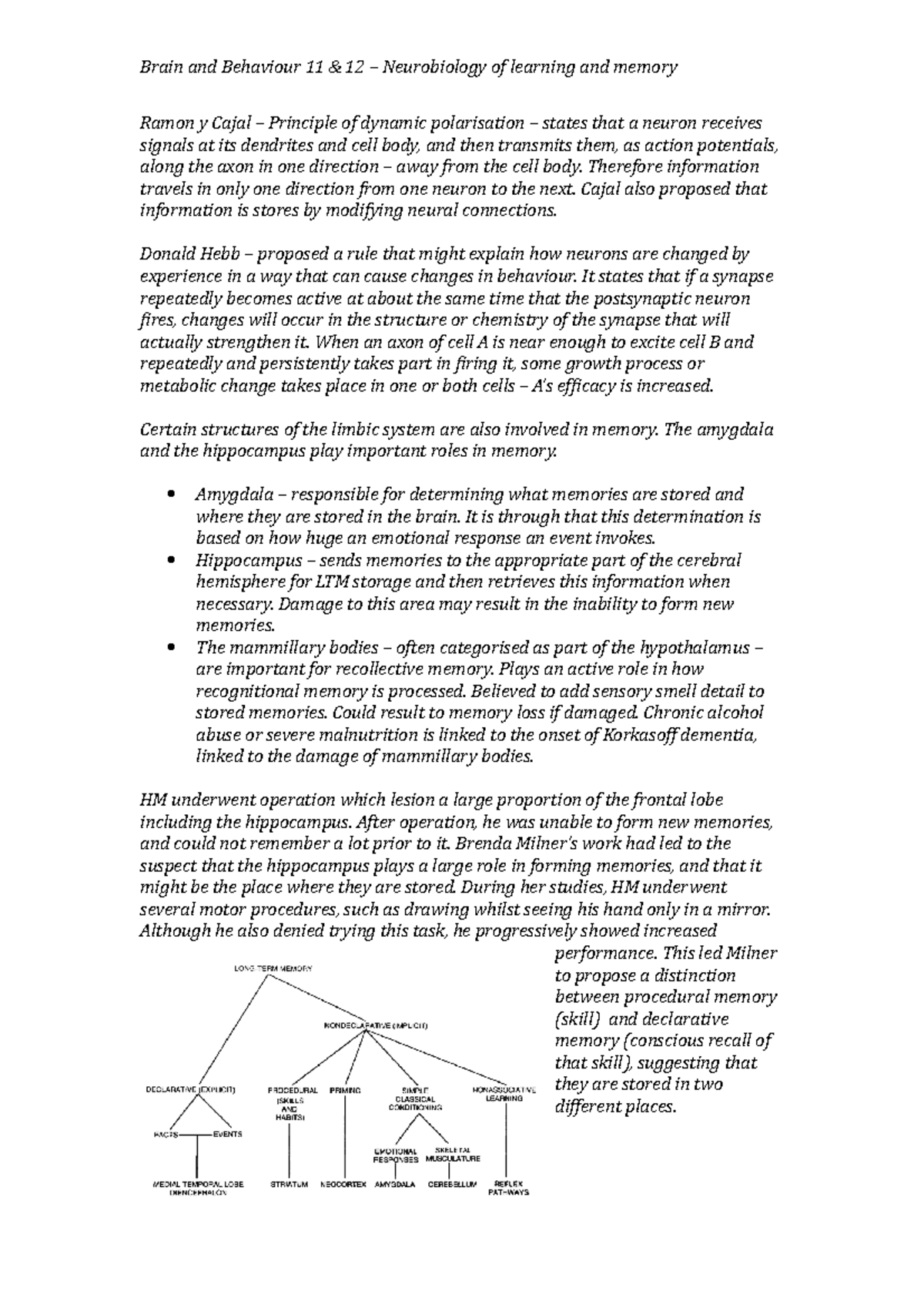 Week 6 - Lecture notes 6 - Brain and Behaviour 11 &amp; 12 ...