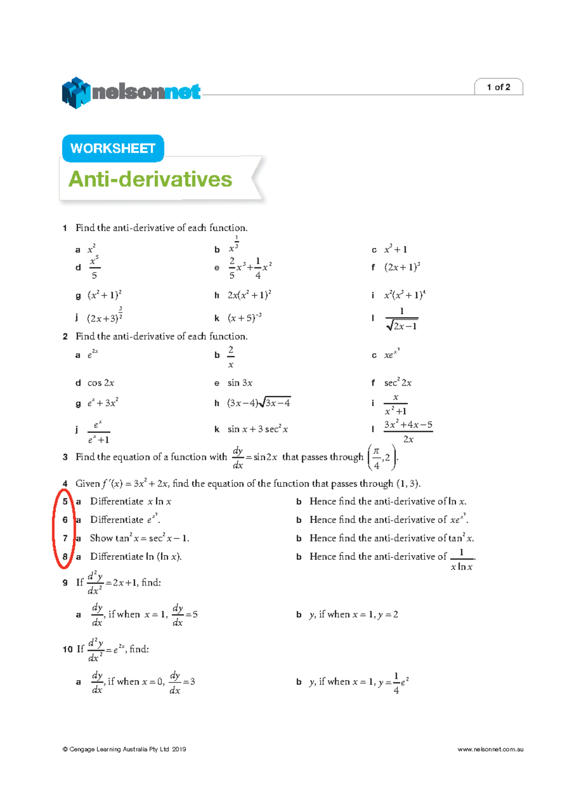 Anti-derivatives - Anti-derivative - © Cengage Learning Australia Pty ...