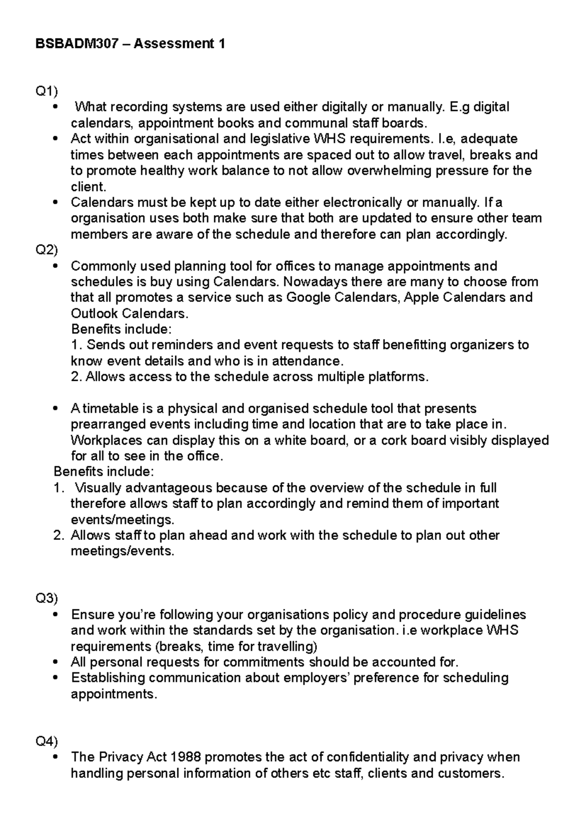 Bsbadm 307 Task 3 - NA ASSIGNMENT - BSBADM307 – Assessment 1 Q1) What recording systems are used ...