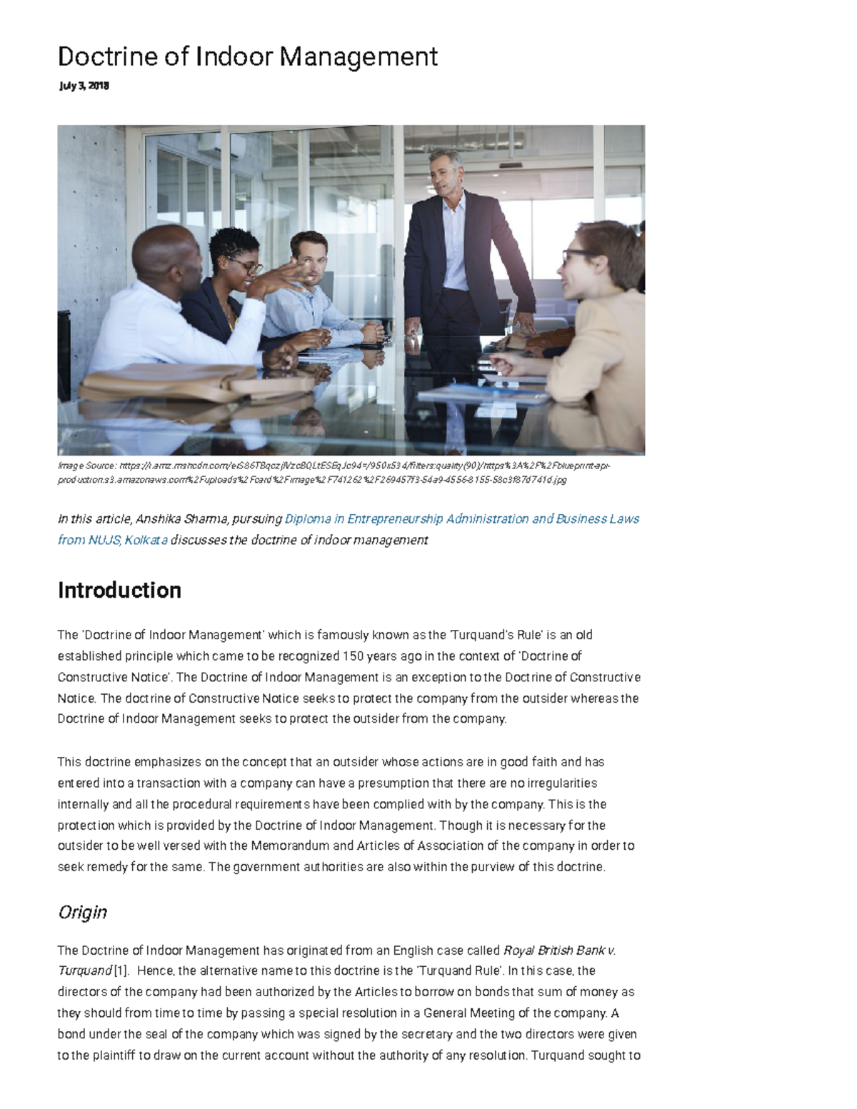 An Analysis into the Doctrine of Indoor Management - Doctrine of Indoor ...