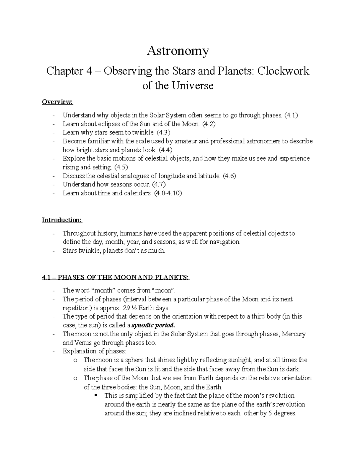Astro ch. 4 notes - A summary of important points in Chapter 4 ...