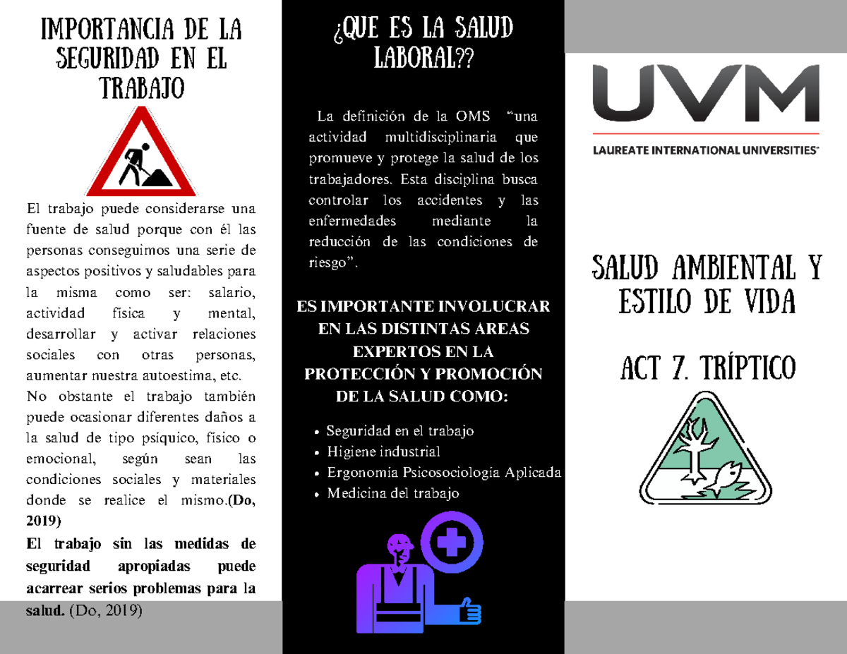 ACT 7. Tríptico - triptico - SALUD AMBIENTAL Y ESTILO DE VIDA ACT 7. Tríptico ¿que es la salud ...