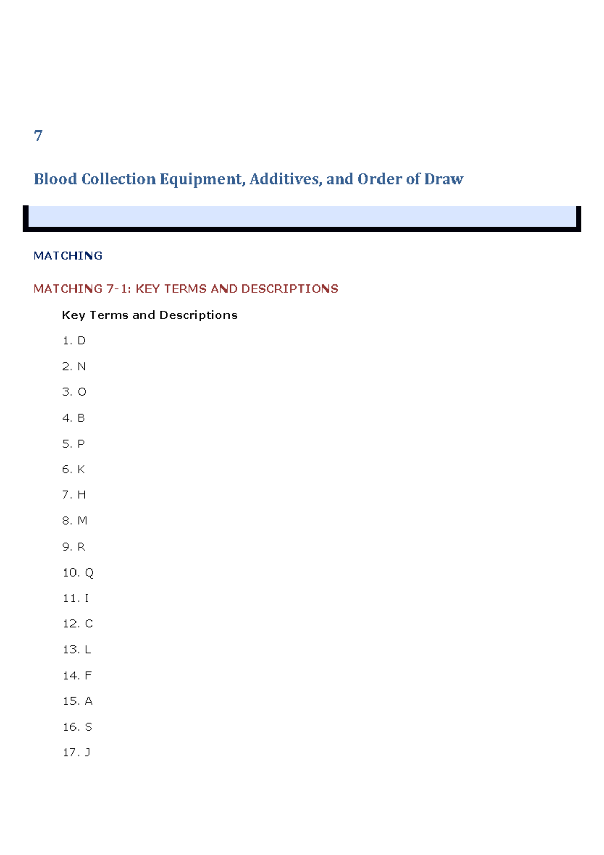 Chapter-07 Answers - chapter 7 workbook. - 7 Blood Collection Equipment ...