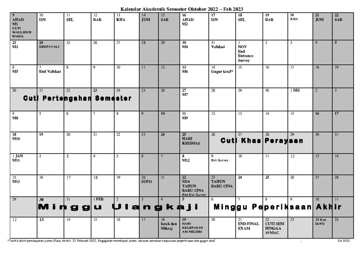 Planner Semester OCT 2022 FEB 2023 - Kalendar Akademik Semester Oktober ...