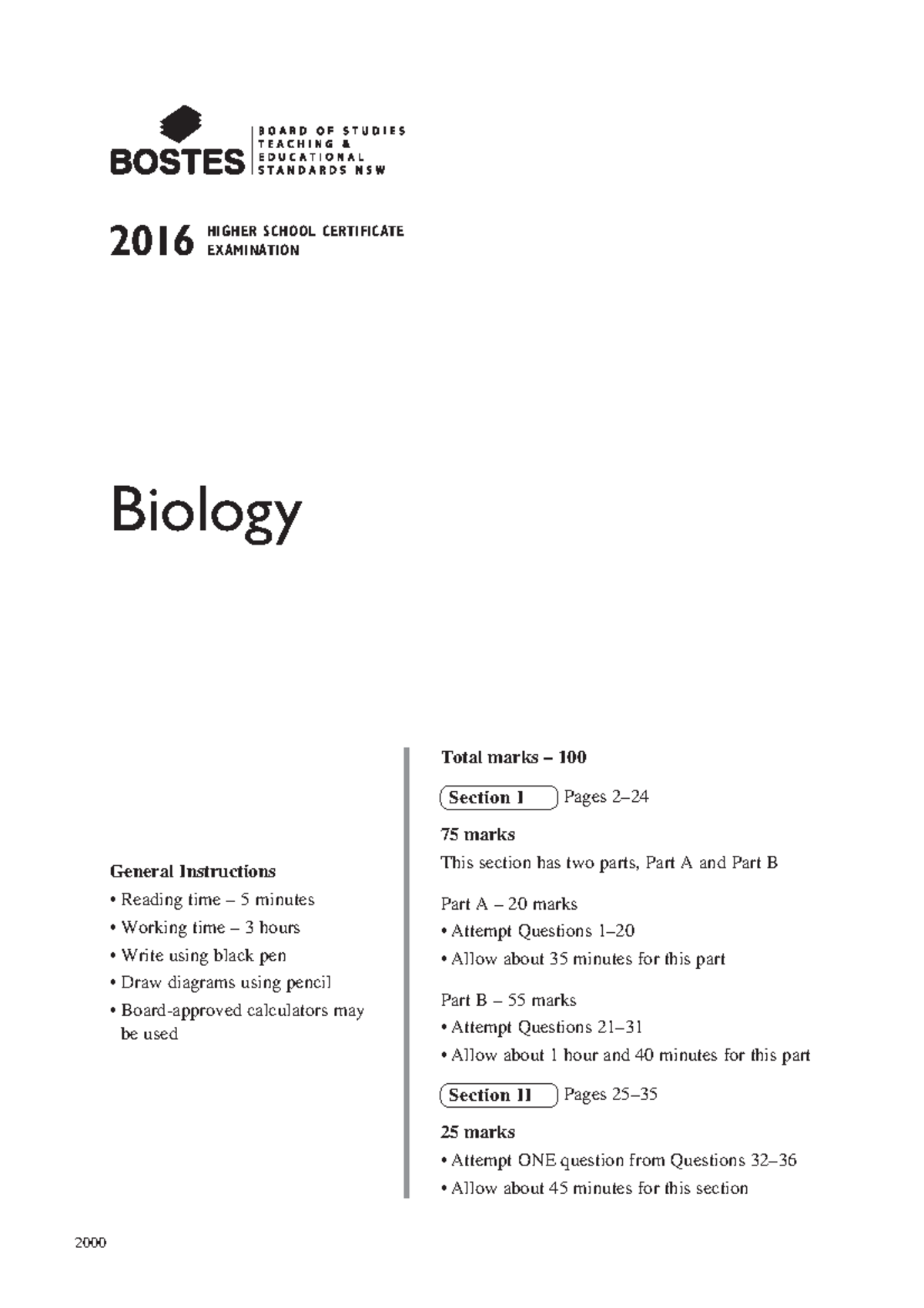 2016-hsc-biology - HSC biology - 2016 HIGHER SCHOOL CERTIFICATE ...