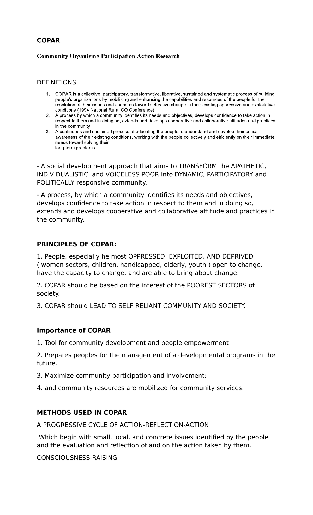Copar - Notes - COPAR Community Organizing Participation Action ...