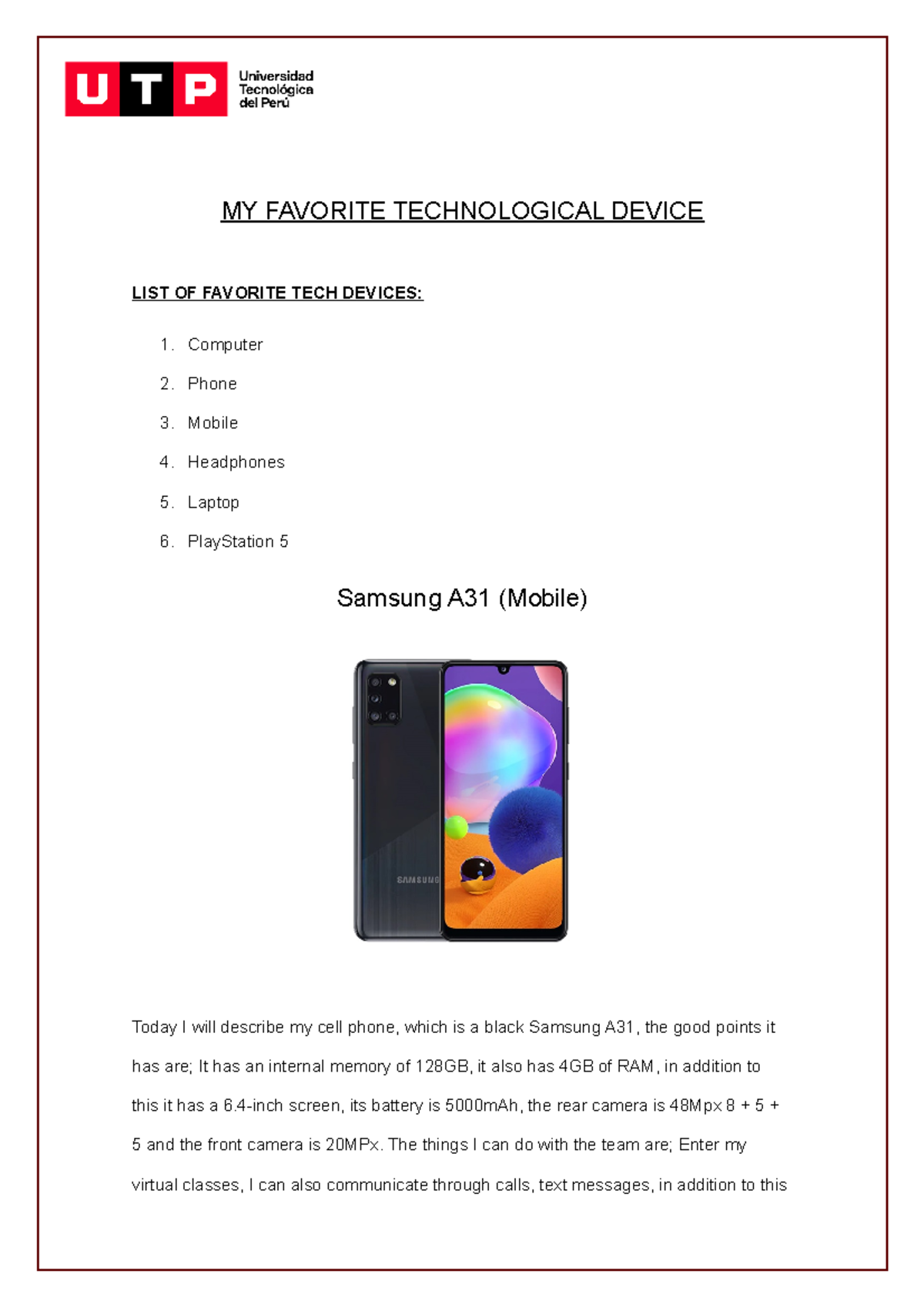 MY Favorite Technological Device - MY FAVORITE TECHNOLOGICAL DEVICE ...