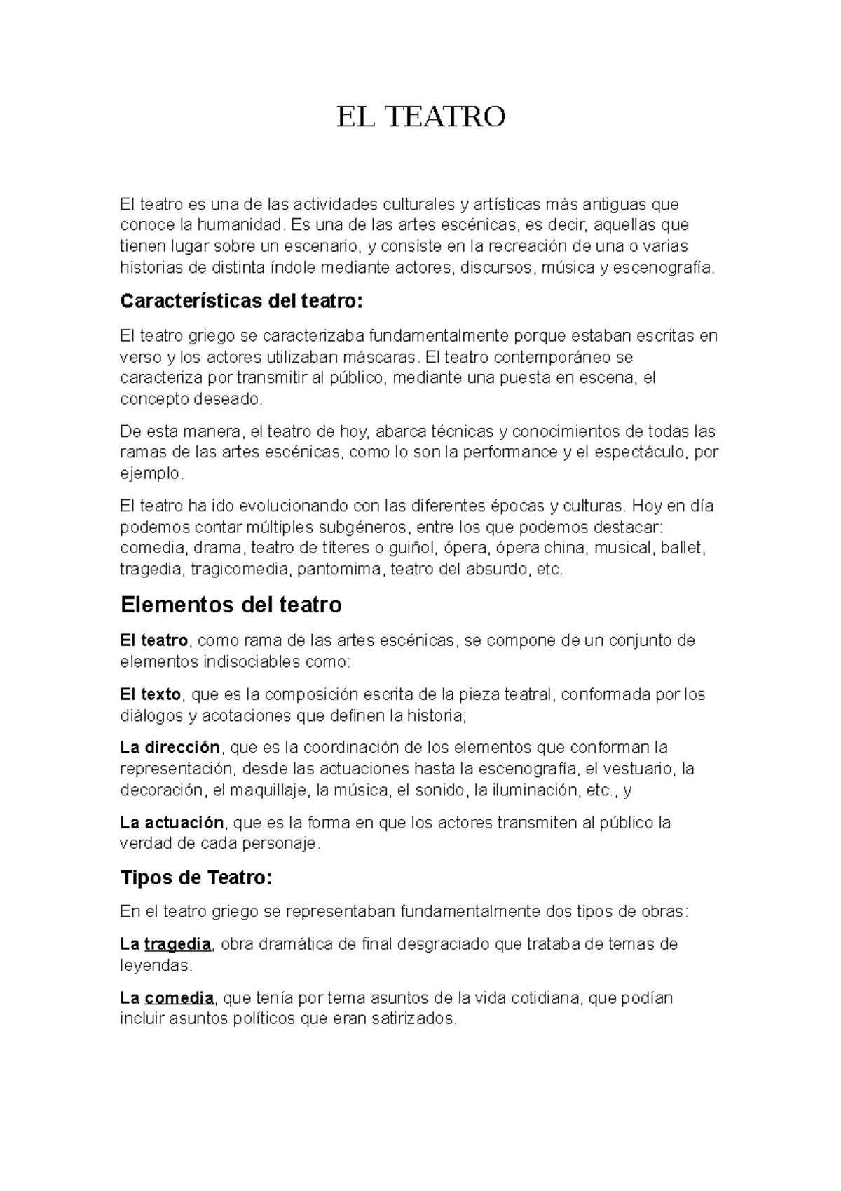 EL Teatro - EL TEATRO El teatro es una de las actividades culturales y ...