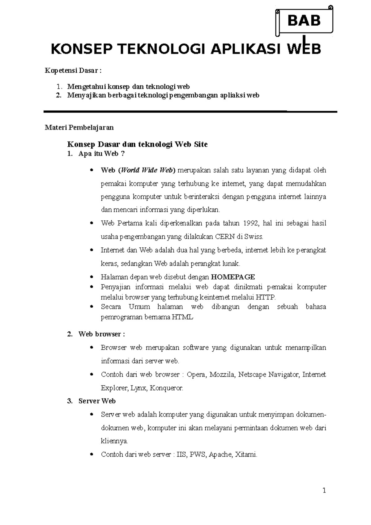 Konsep Teknologi Web - Ysdgfgghg - BAB I KONSEP TEKNOLOGI APLIKASI WEB ...