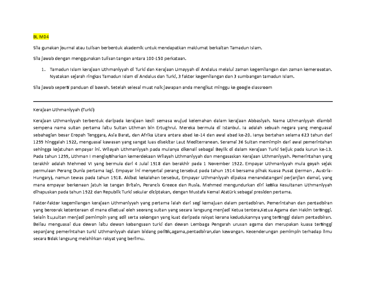 BL M04 sejarah ringkas Tamadun Islam di Andalus dan Turki - BL M Sila ...