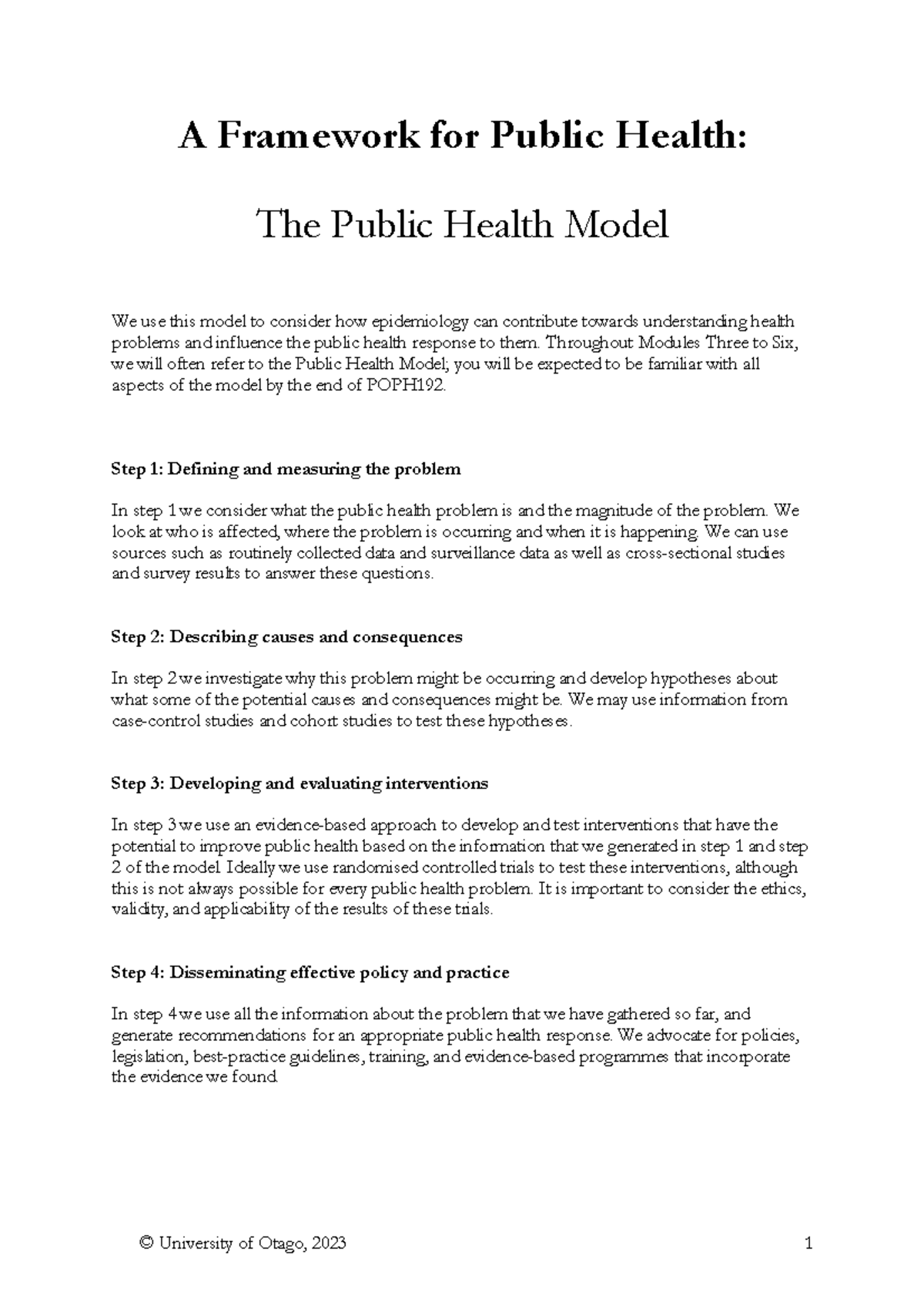 Module 3 lecture outlines - A Framework for Public Health: The Public ...