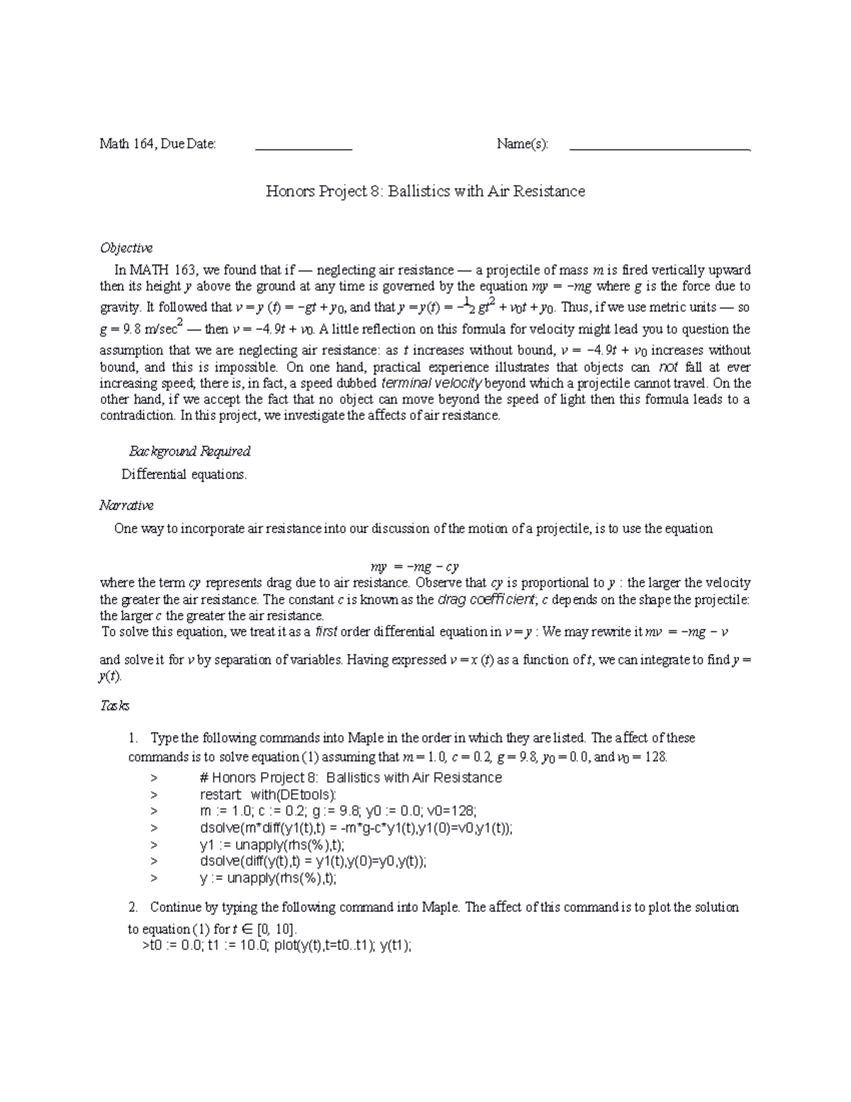 HP08 - Maple Honor Projects - Important files - Jeffrey Watt - Math 164 ...