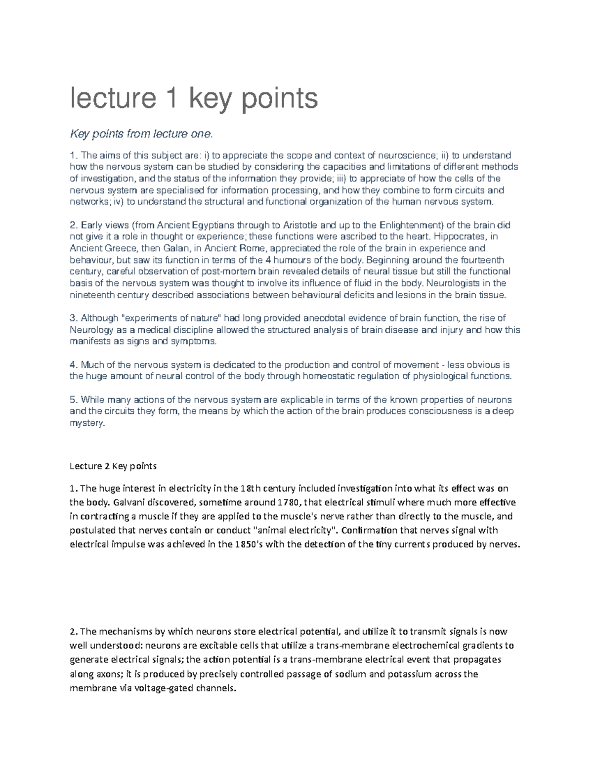 Key point - lecture 1 key points Key points from lecture one. The aims ...