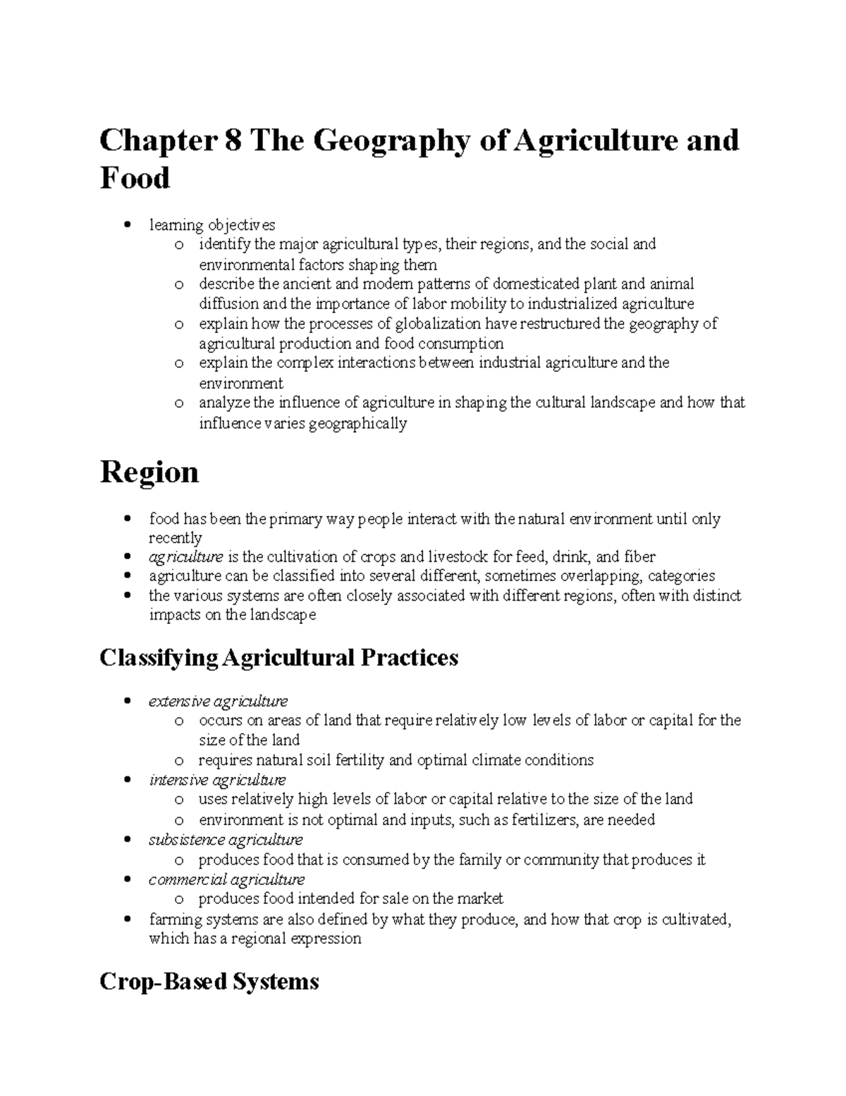 GCD Chapter 8 The Geography of Agriculture and Food - Chapter 8 The ...