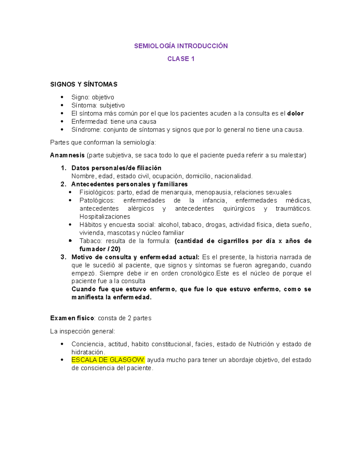Apuntes Semiologia - SEMIOLOGÍA INTRODUCCIÓN CLASE 1 SIGNOS Y SÍNTOMAS ...