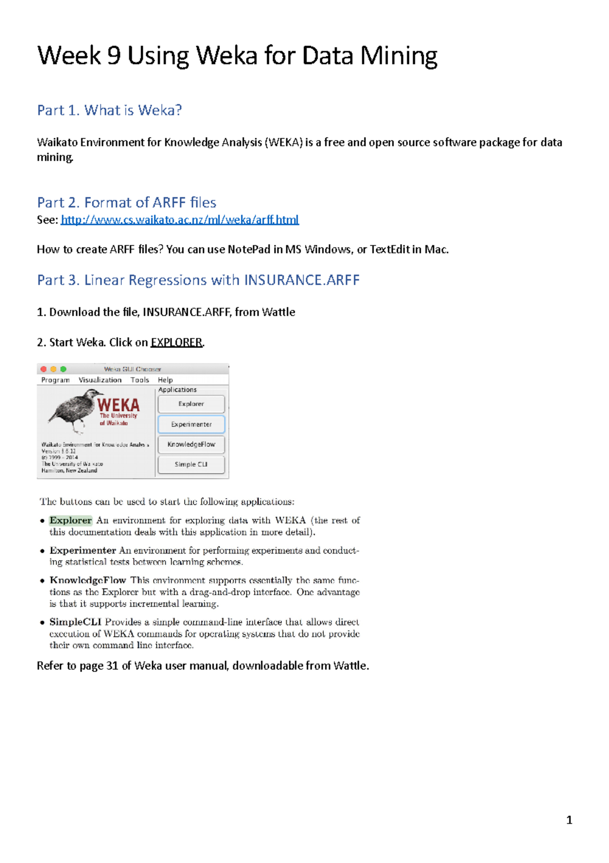 Weka Lecture 9 - Updated with 17 pages - Week 9 Using Weka for Data ...