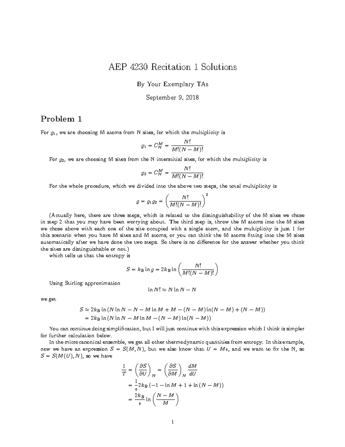 Solution Recitation 3 - AEP 4230 Recitation 1 Solutions Your Exemplary TAs September 9, 2018 ...