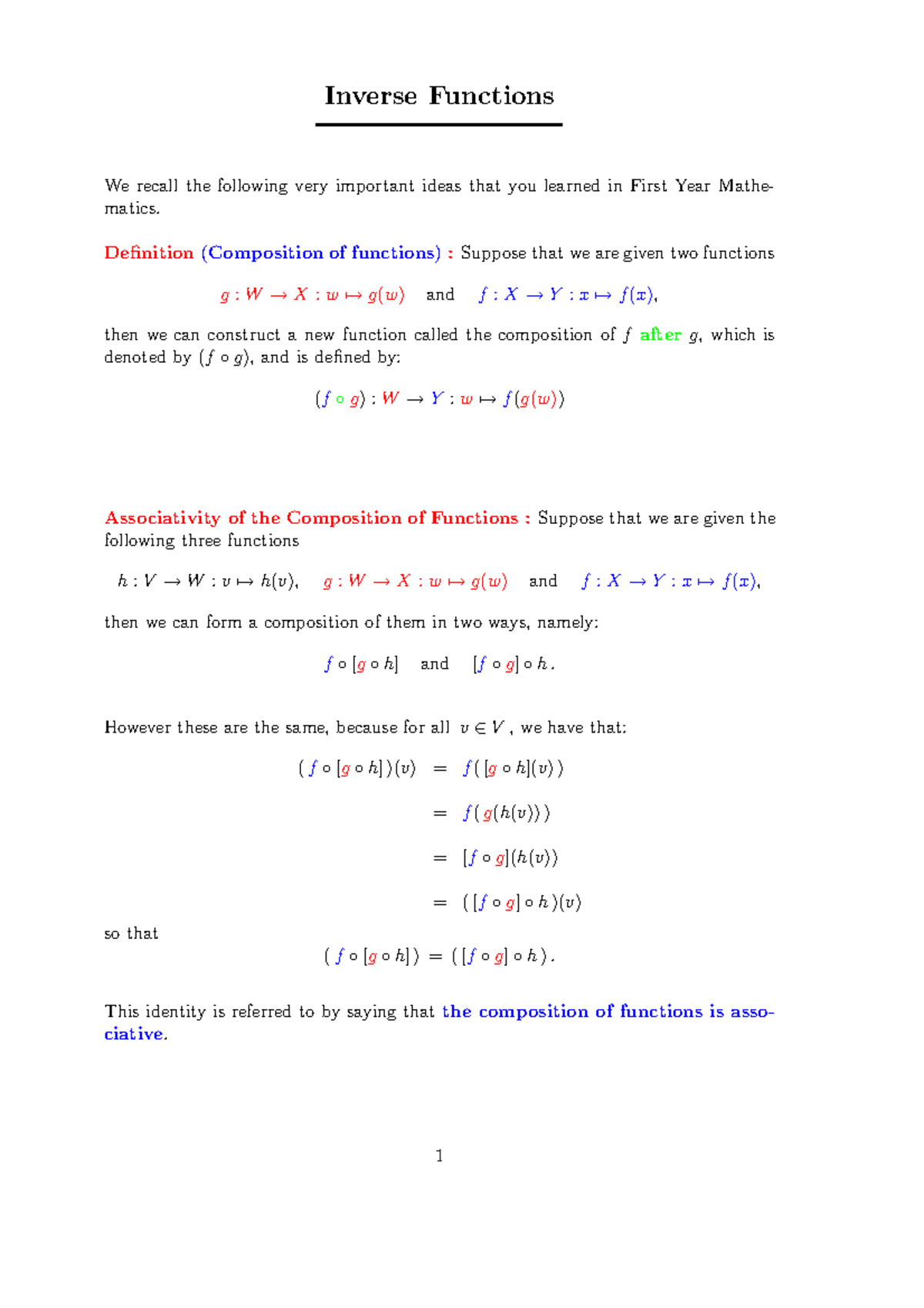 Inverse Functions - Lecture notes week 6 - Inverse Functions We recall ...