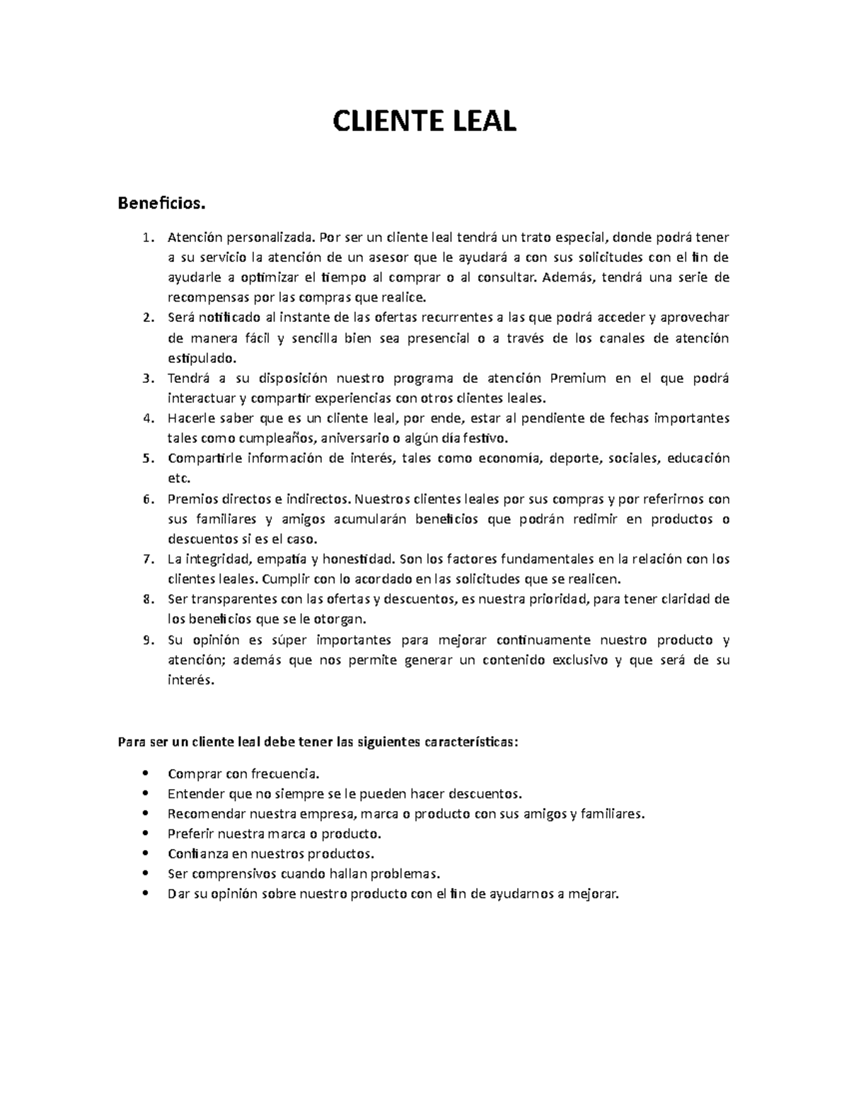 Cliente LEAL - mercadeo - CLIENTE LEAL Beneficios. Atención ...