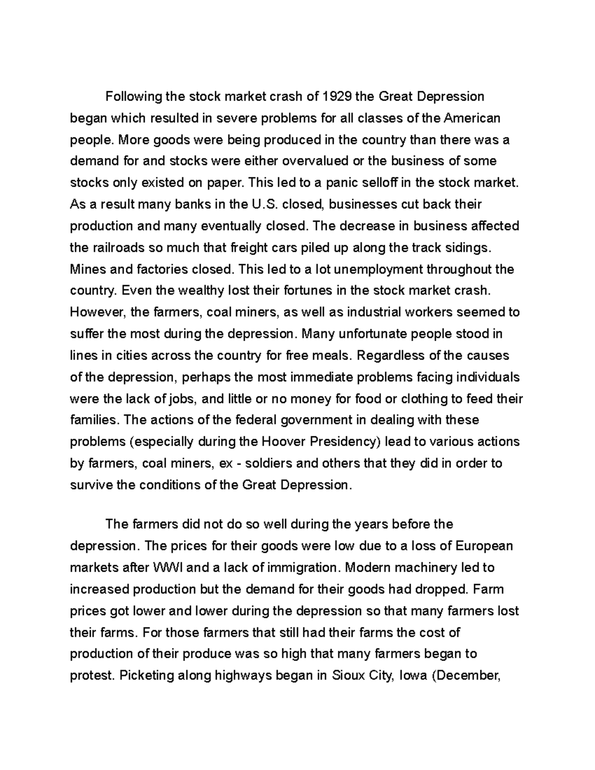 President hoover - Following the stock market crash of 1929 the Great ...