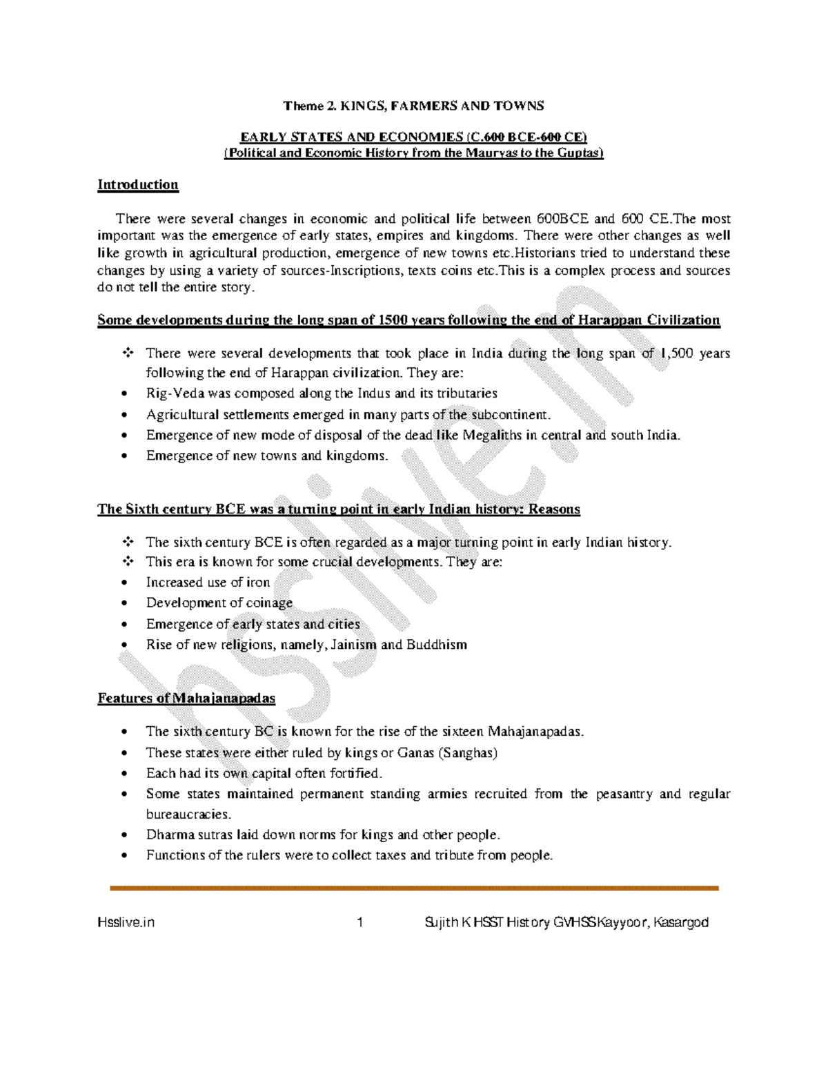 XII ch2 History Notes sujith hsslive Kings Farmers - Theme 2. KINGS ...