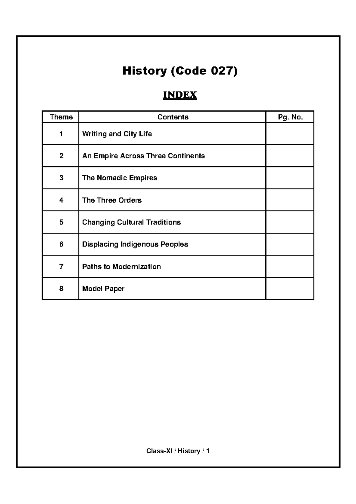 Null - History (Code 027) INDEX Theme Contents Pg. No. 1 Writing and ...