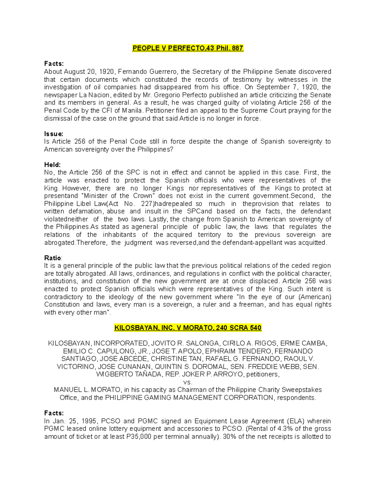 Relevant Constitutional Law Case Digests - Juris Doctor - MSU Main ...