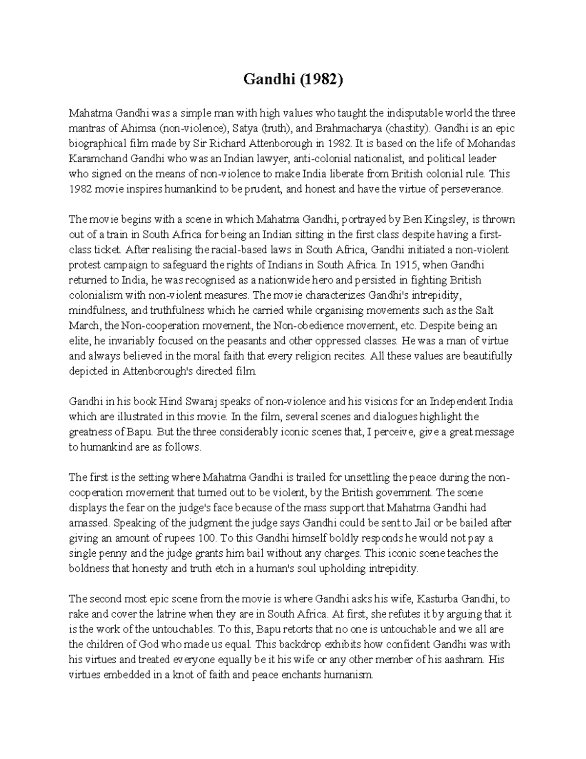 Movie Review on Gandhi and Babasahib - Gandhi (1982) Mahatma Gandhi was ...