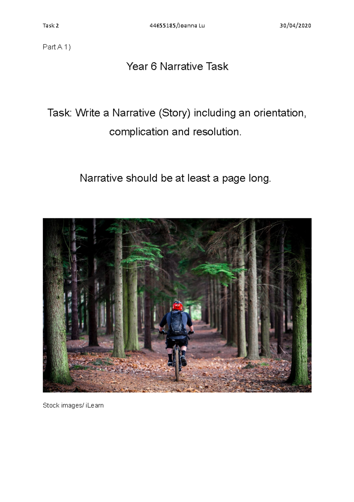 Task 2 Assessment - Part A 1) Year 6 Narrative Task Task: Write a ...