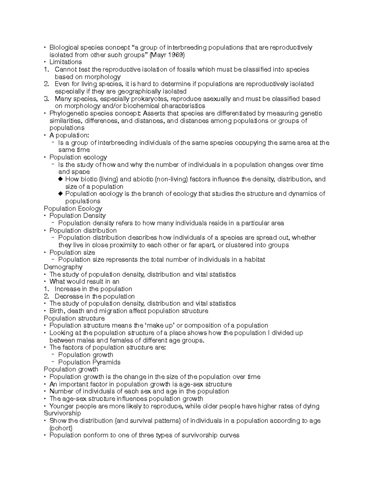 Population Ecology - Dr. Tenzing Ingty - Biological species concept “a ...