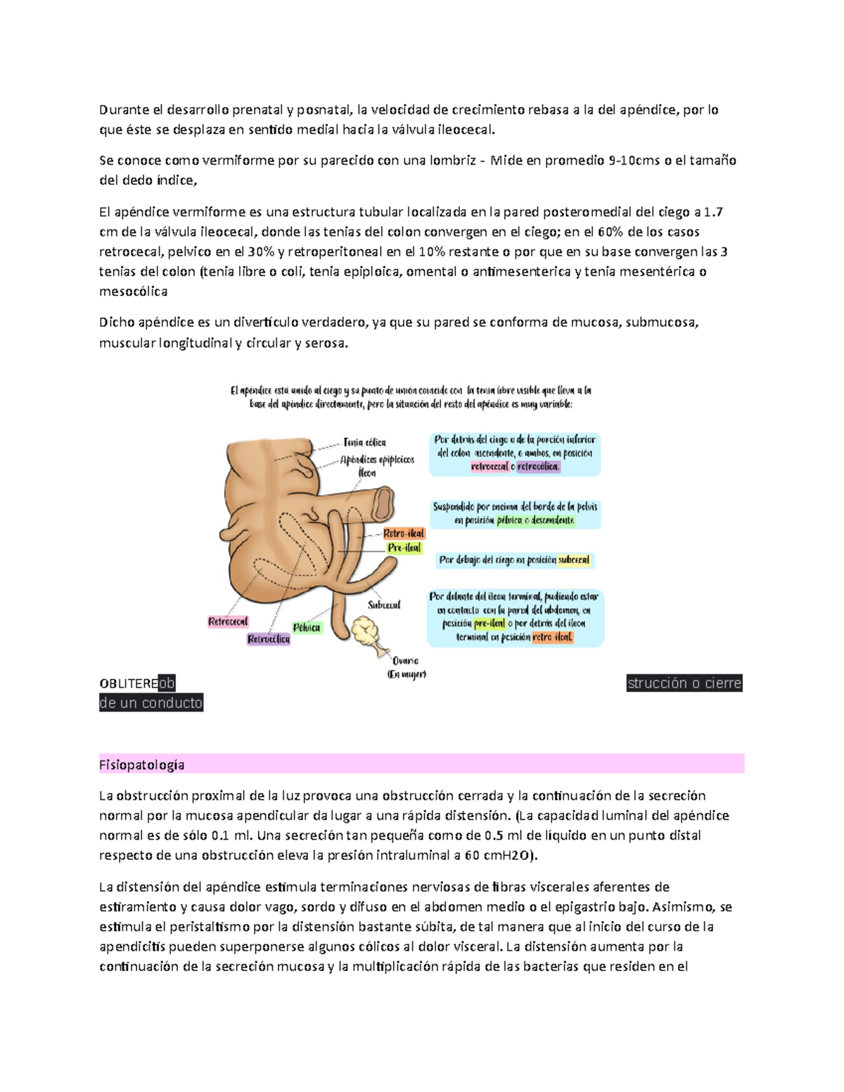 Apendicitis fisiologia - Durante el desarrollo prenatal y posnatal, la ...