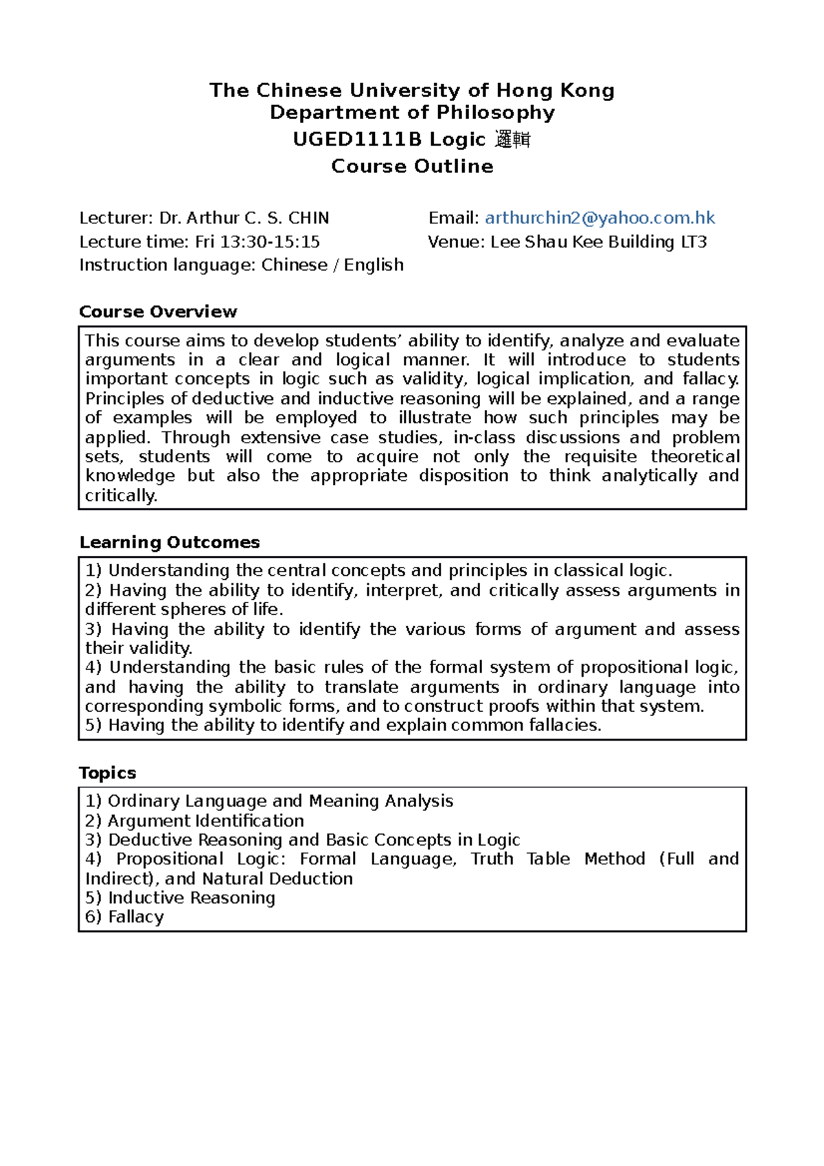 Course Outline 1111B (202122 Sem 2) - The Chinese University of Hong ...
